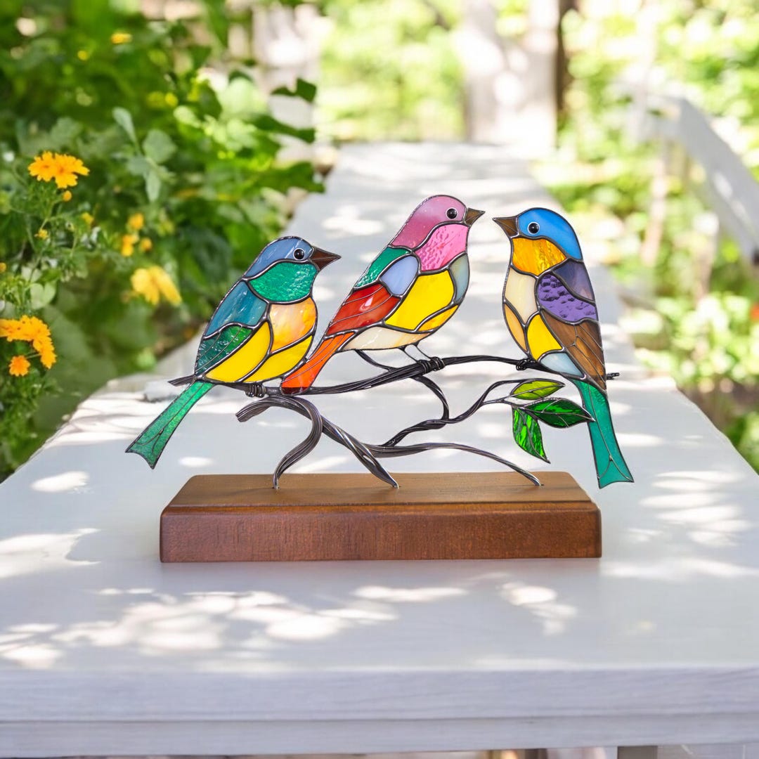 Stained Glass Birds House Warming Gift Modern Stained Glass Panel ...