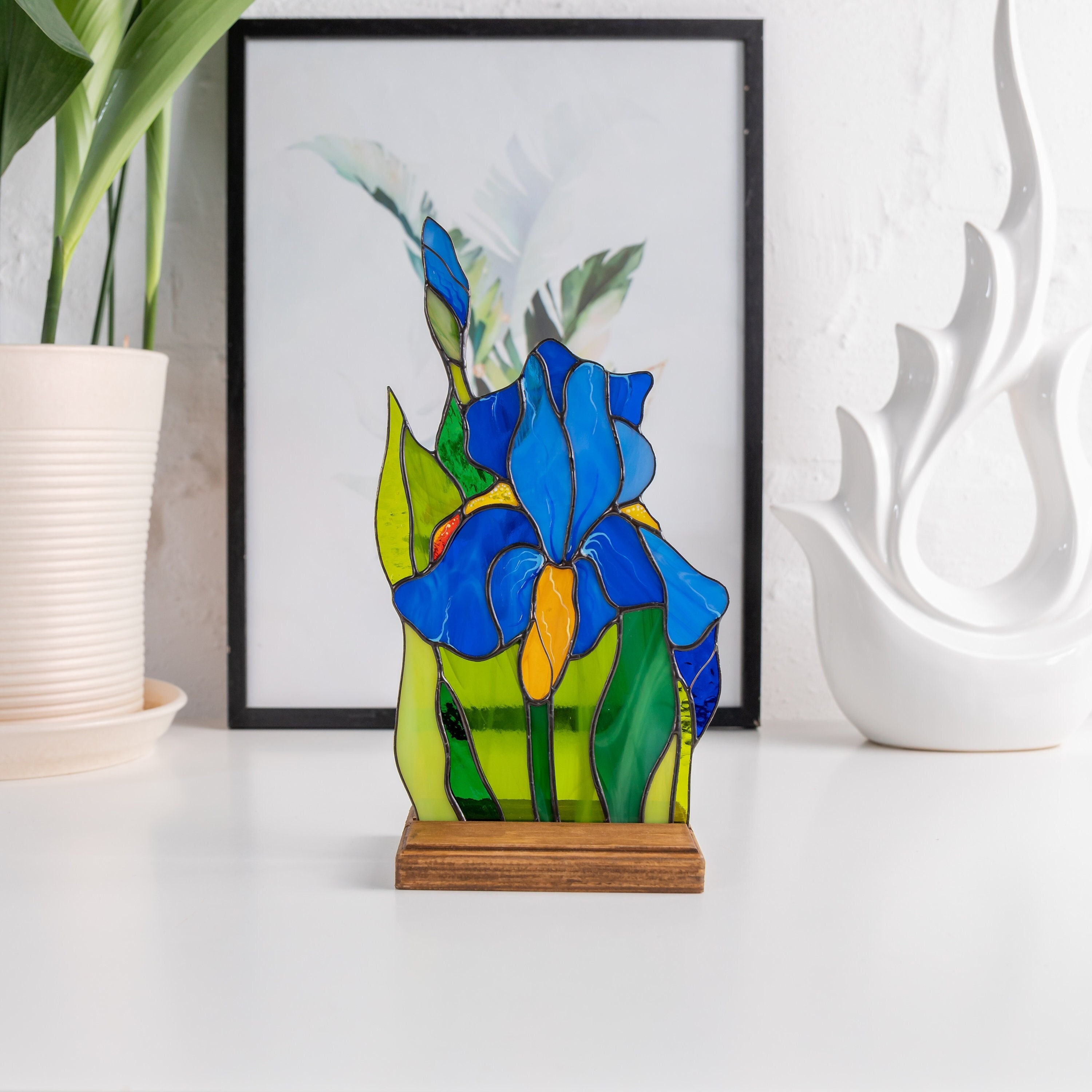 Iris Stained Glass Plant Office Desk Accessories for Women Thank You ...