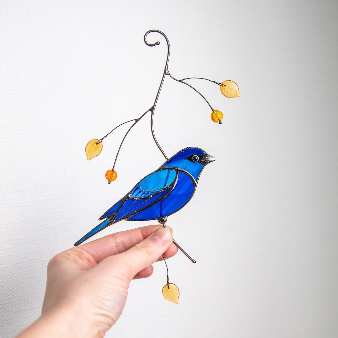 Indigo Bunting Stained Glass Window Hangings Fairy Garden | Etsy
