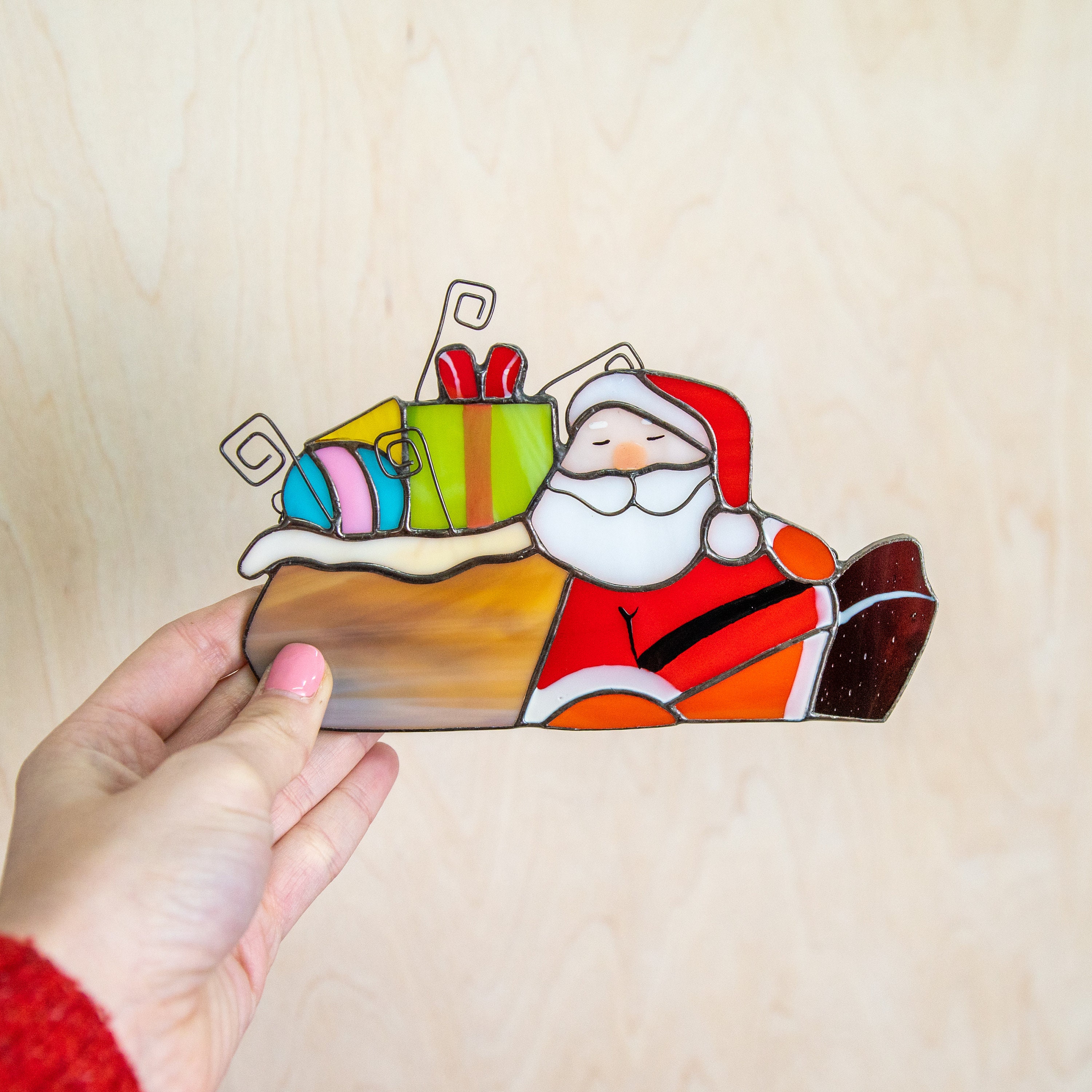 Christmas stained glass window hangings Santa stained glass | Etsy