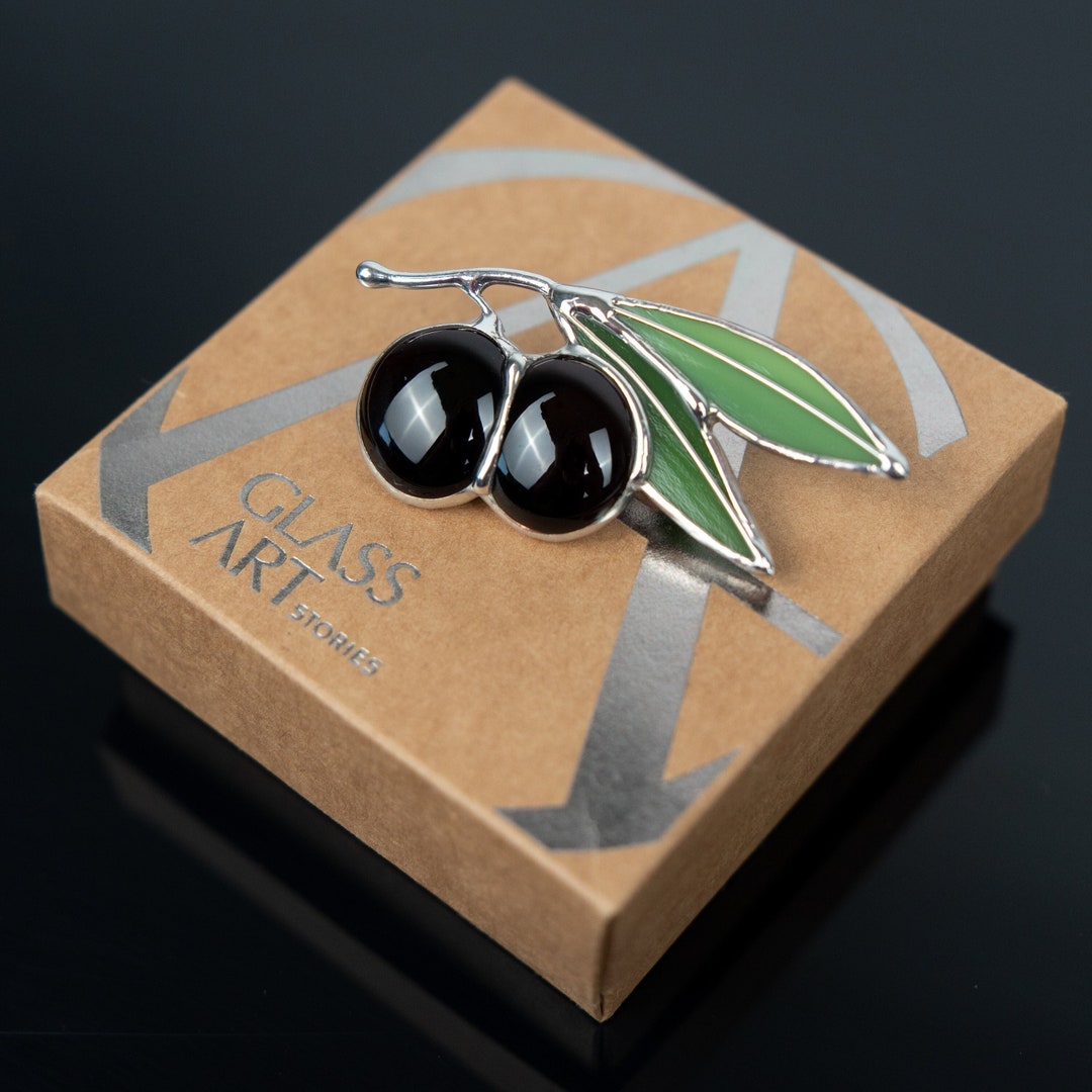 Stained Glass Olive Brooch Mom Gifts Custom Stained Glass Plant Pin ...
