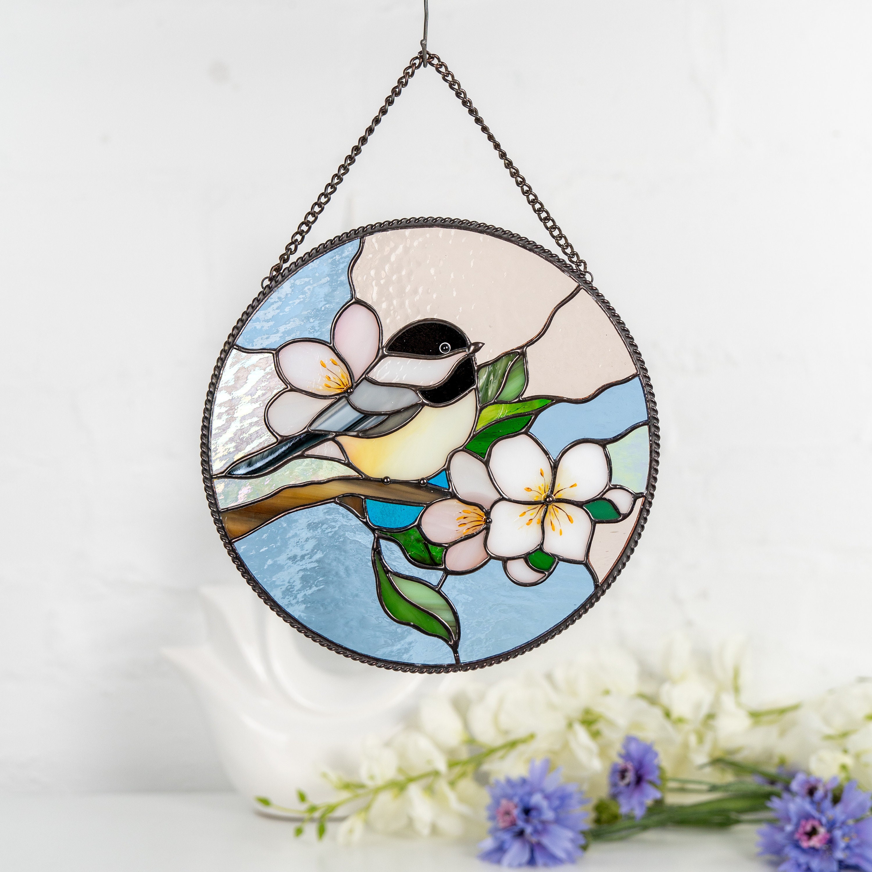 Chickadee Stained Glass Bird Suncatcher Christmas Gifts Chickadee Art ...