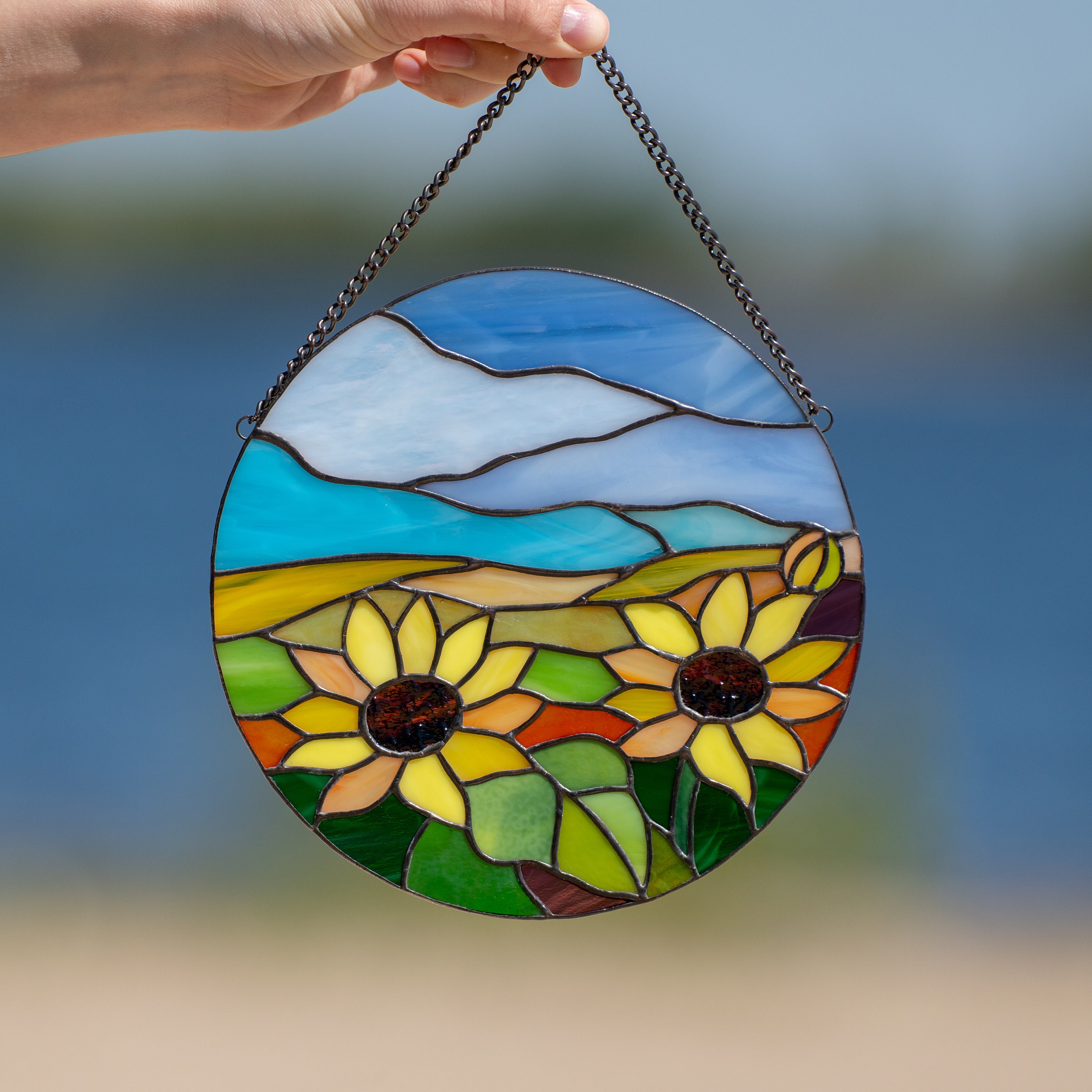Sunflower Stained Glass Window Hangings Custom Stained Glass Etsy