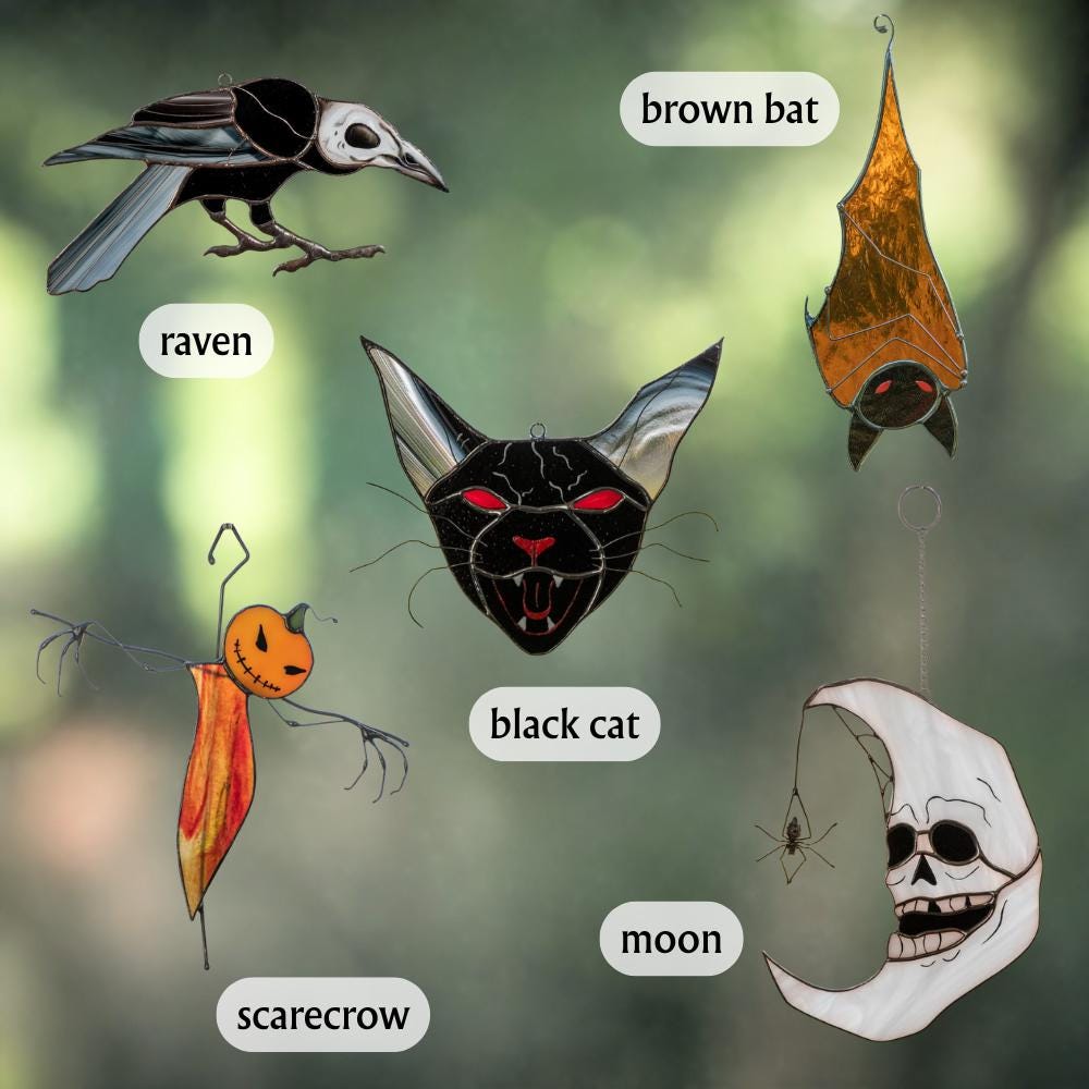 Halloween Stained Glass Horror Raven Feathers Custom Stained Glass Bird ...