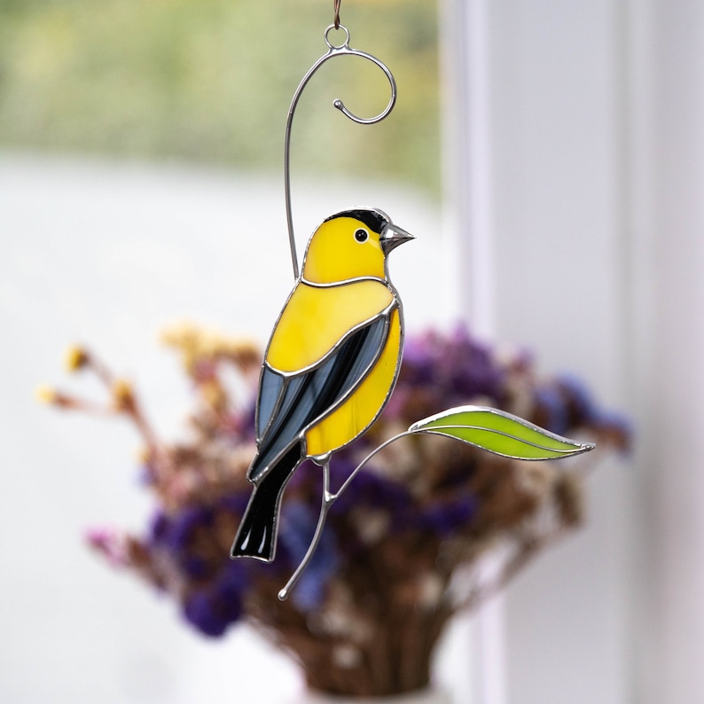 Goldfinch Stained Glass Window Hangings Christmas Gifts Custom - Etsy