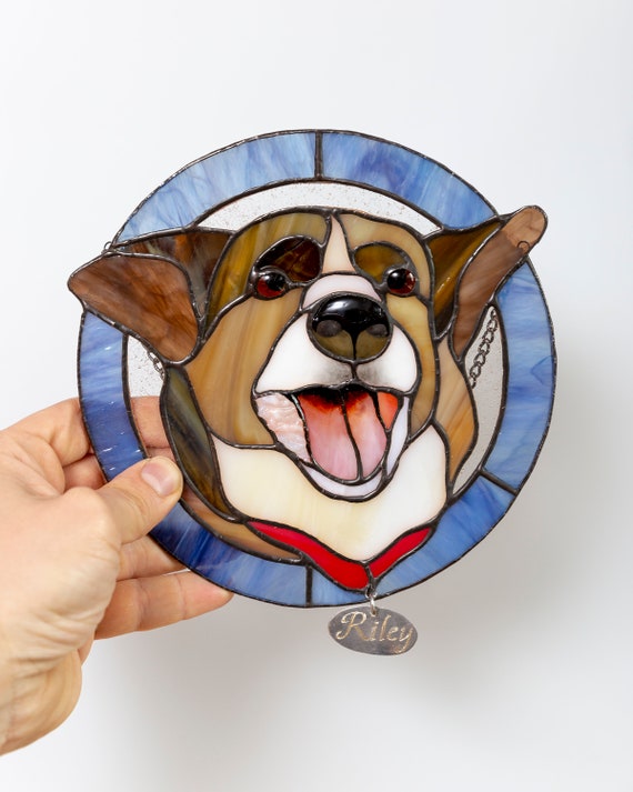 Dogs Stained Glass Lead Panels Custom Pet Memorial Stained Glass