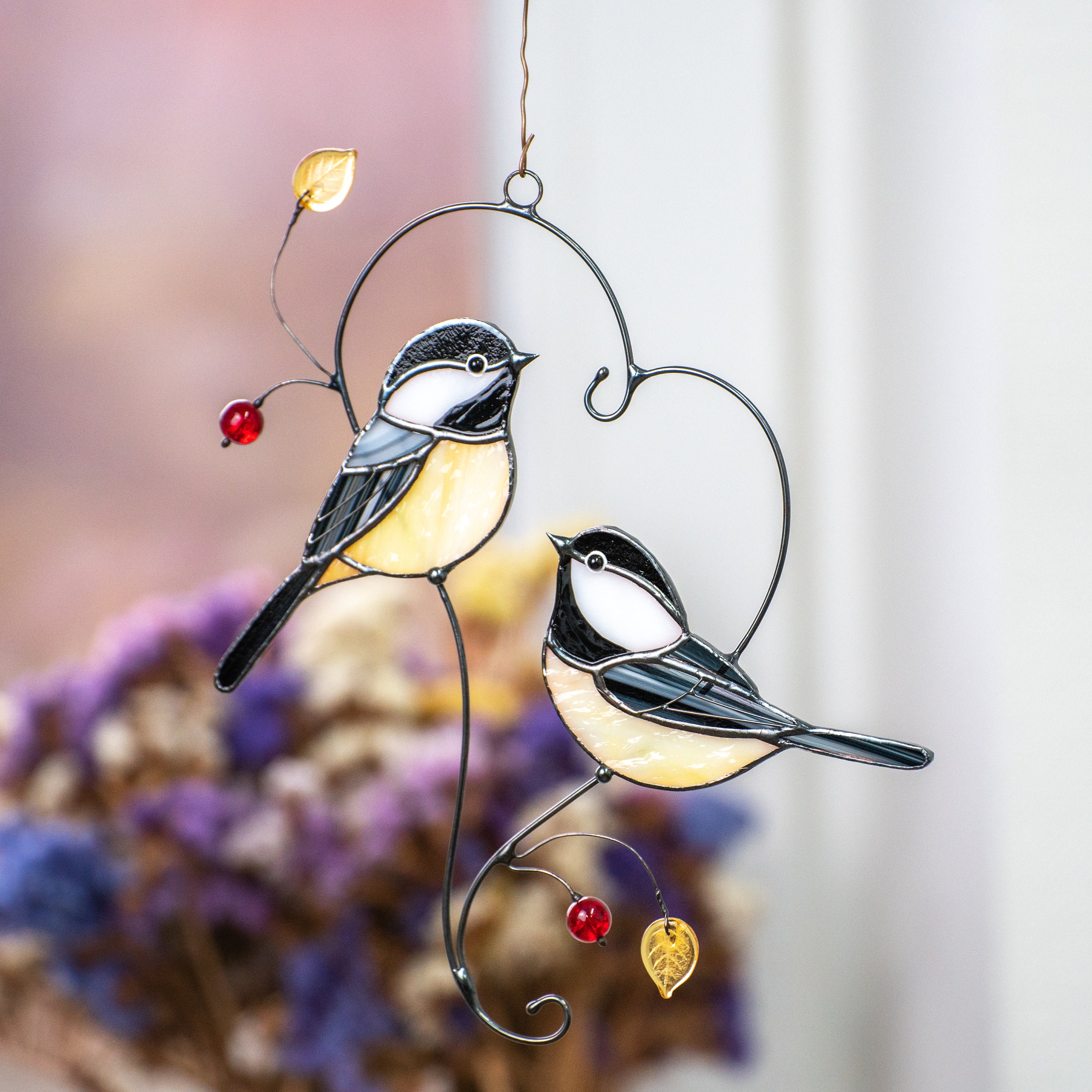 Couple of Chickadees Stained Glass Suncatcher Bird Stained | Etsy