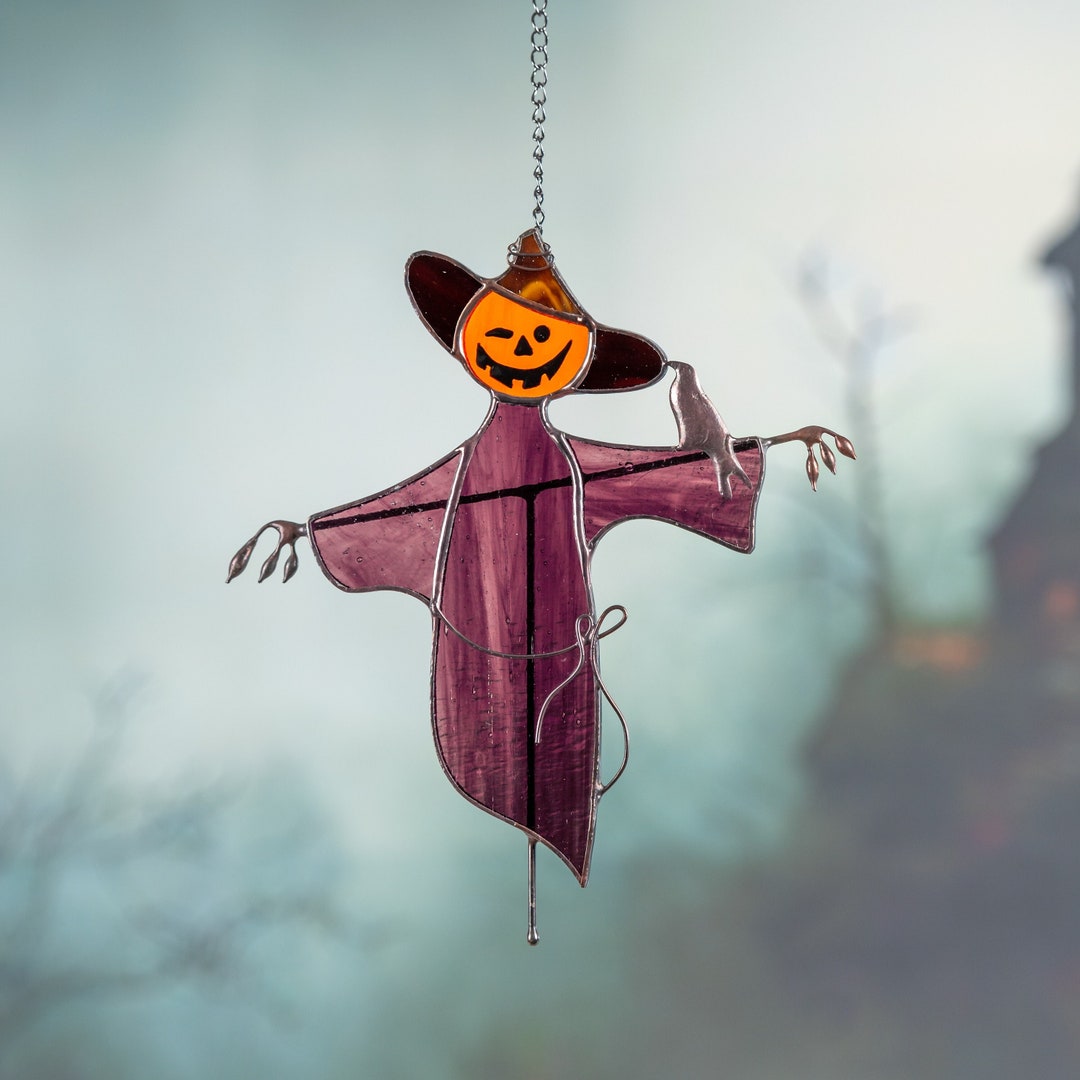 Garden Scarecrow Stained Glass Window Hangings Raven Feathers Custom ...