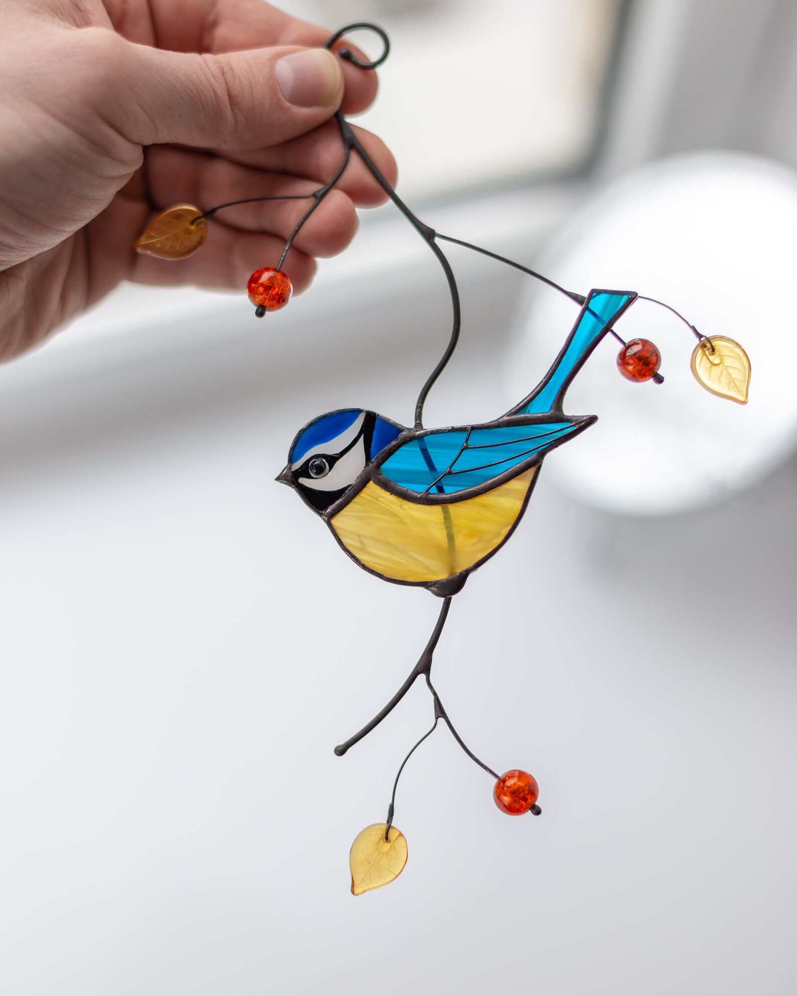 Chickadee stained glass suncatcher British bird stained glass | Etsy