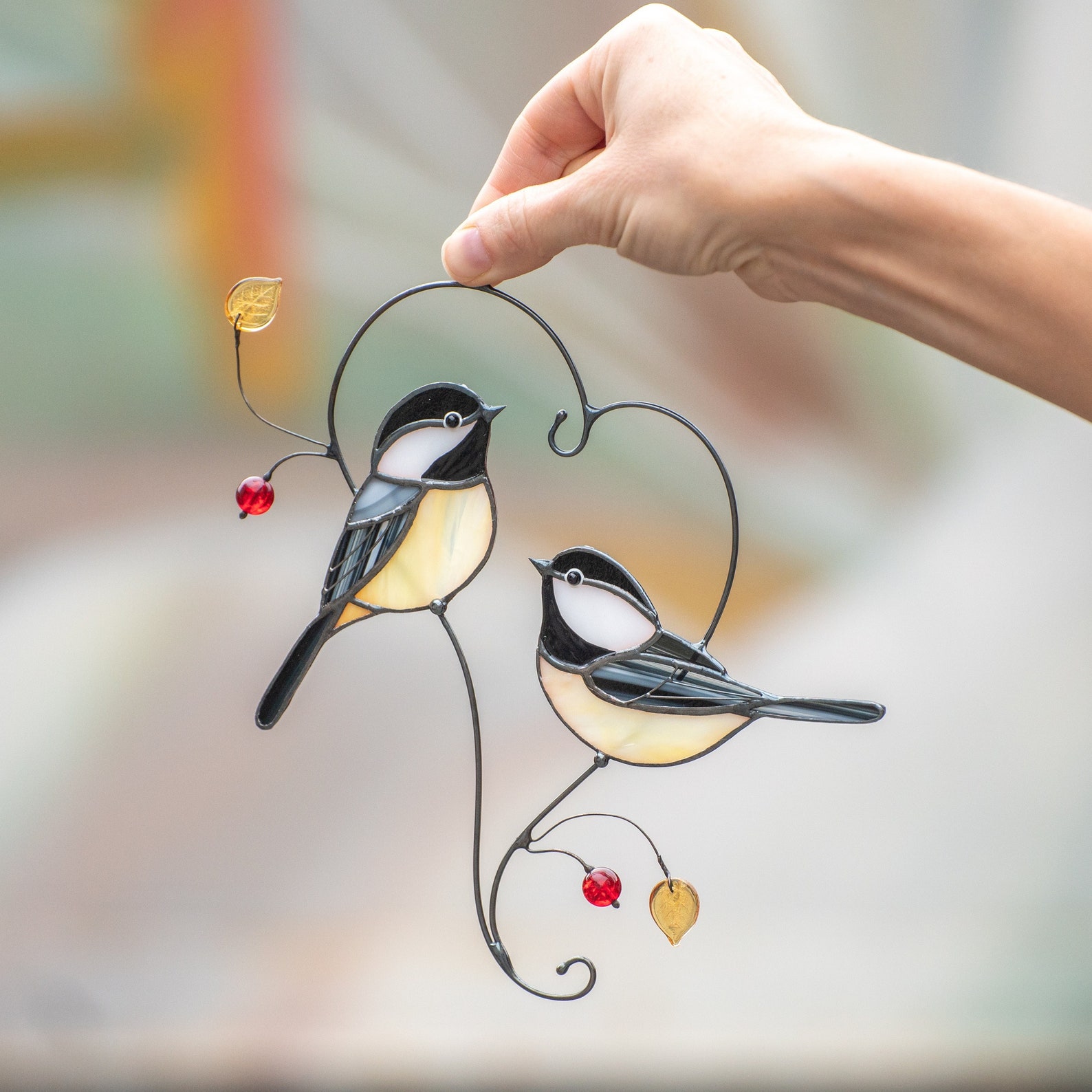 Couple of Chickadees Stained Glass Suncatcher Mothers Day - Etsy