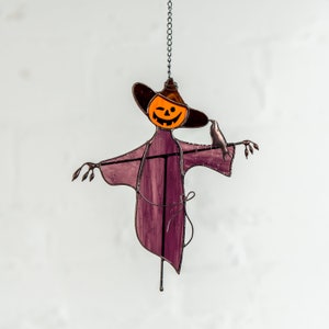 Garden Scarecrow Stained Glass Window Hangings Raven Feathers Custom ...