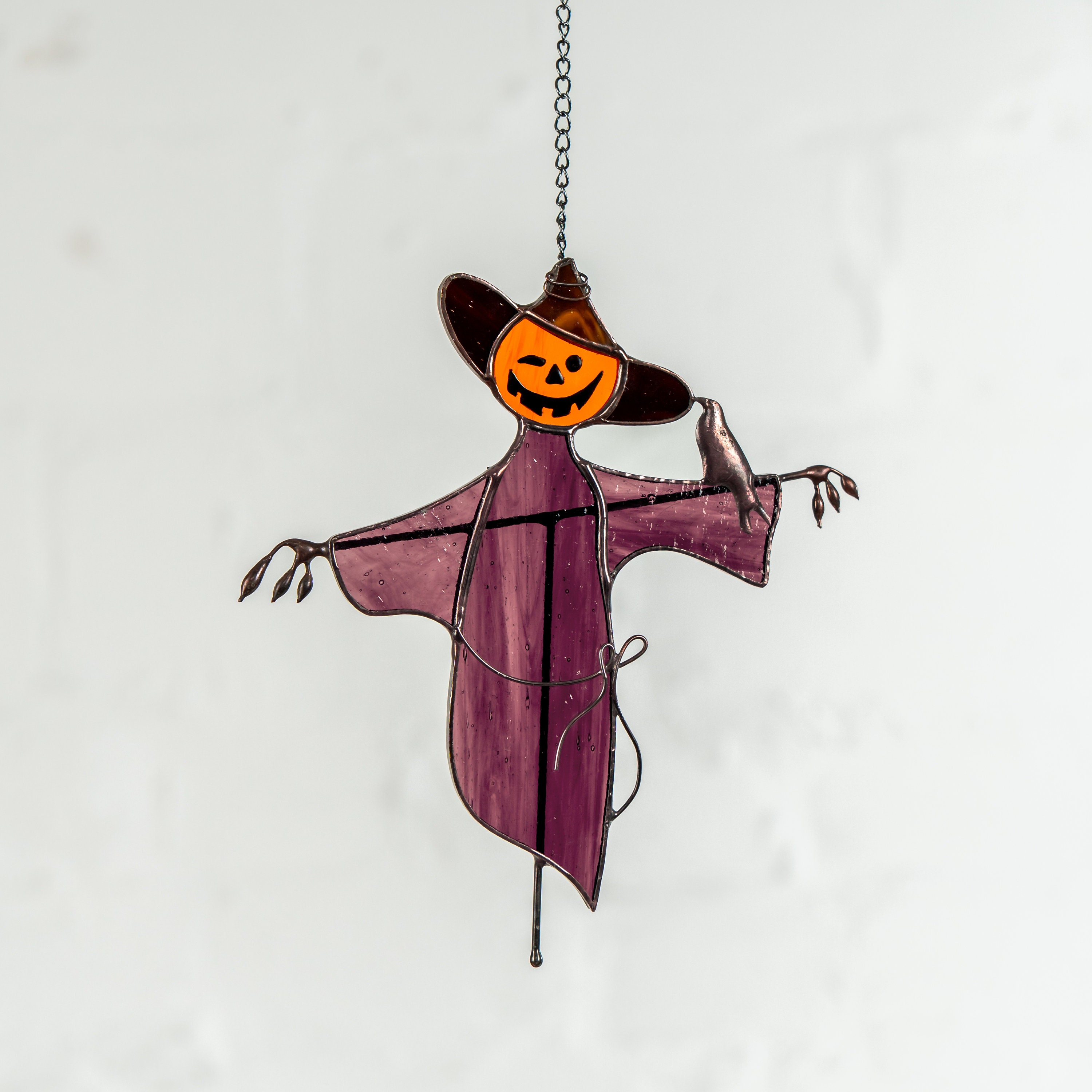 Garden Scarecrow Stained Glass Window Hangings Raven Feathers Custom ...