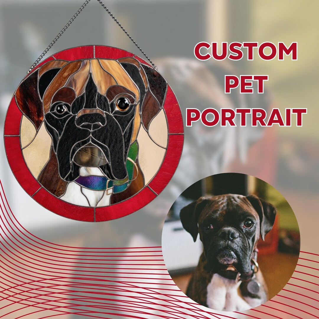Custom Pet Portrait Stained Glass Window Hangings Pet Loss Gifts Modern ...