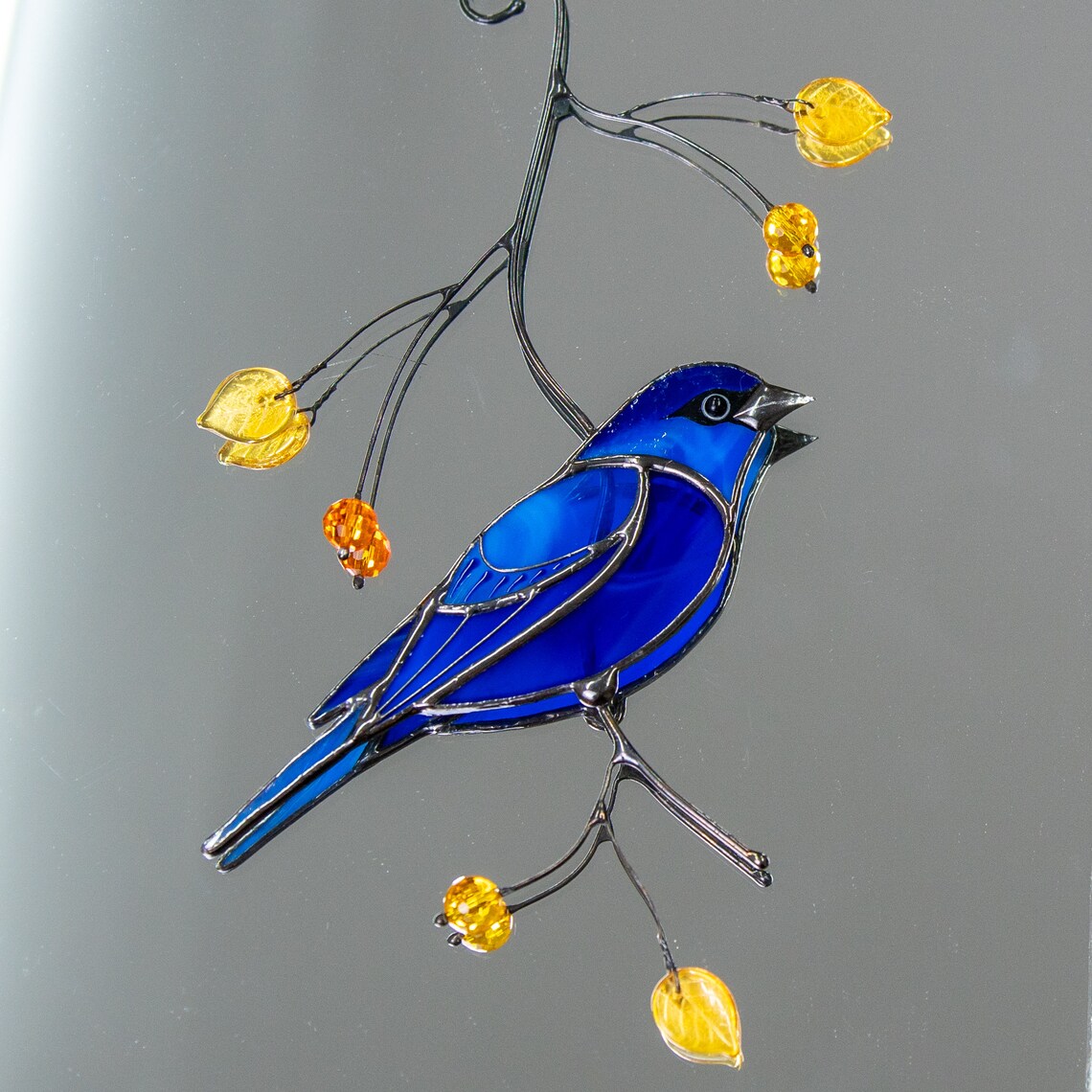 Indigo Bunting Stained Glass Window Hangings Fairy Garden | Etsy