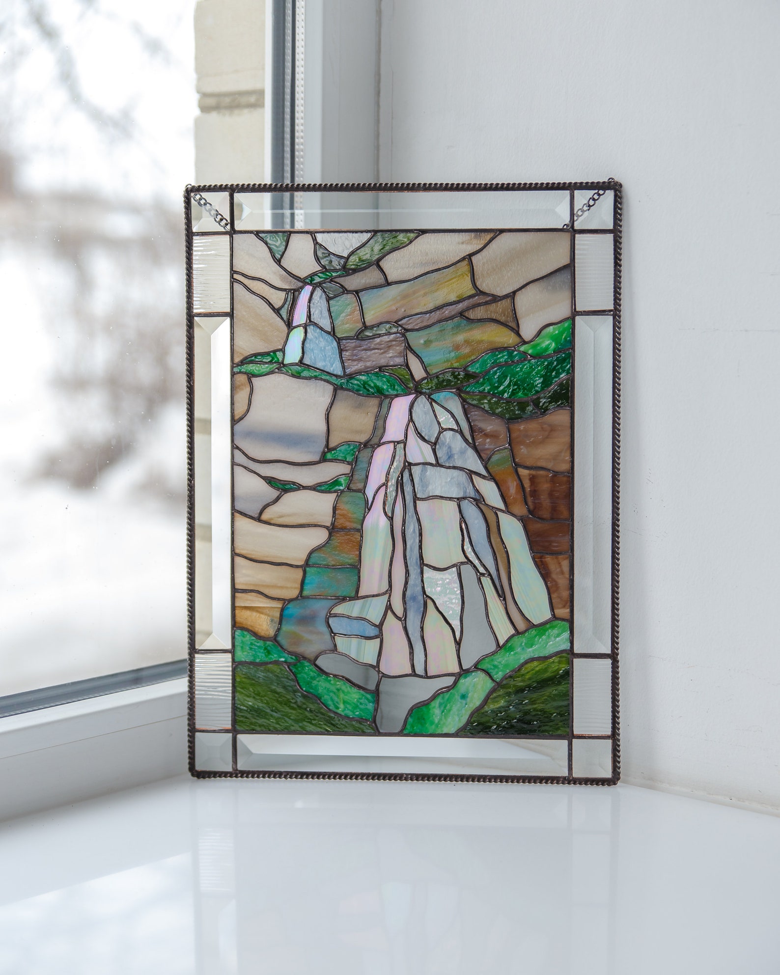 Waterfall Stained Glass Panel Christmas Gifts Custom Stained - Etsy