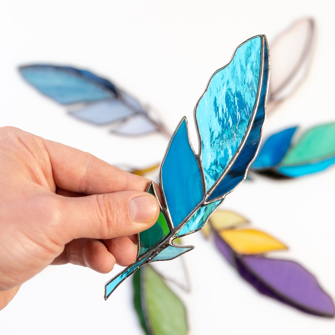 Stained Glass Feather Window Hangings Christmas Vacation Decor Stained ...