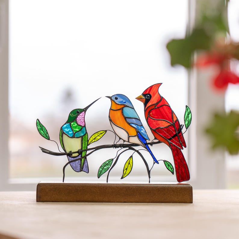 Stained Glass Birds Unique Gift for Mom Hummingbird Ornament Stained ...