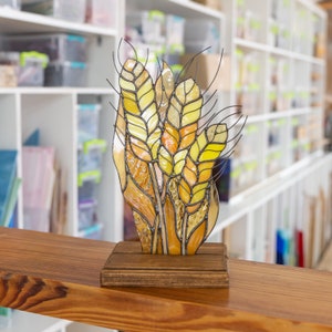 Dried Wheat Stained Glass Plant Godfather Gift Wood Desk Accessories ...
