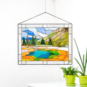 Yellowstone Stained Glass Panel Christmas Gift National Park Stained ...