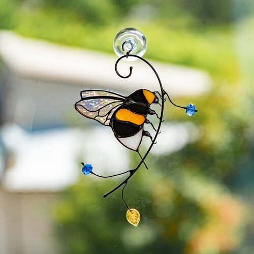 Honey Bee Stained Glass Suncatcher Bee Window Hanging Insect - Etsy