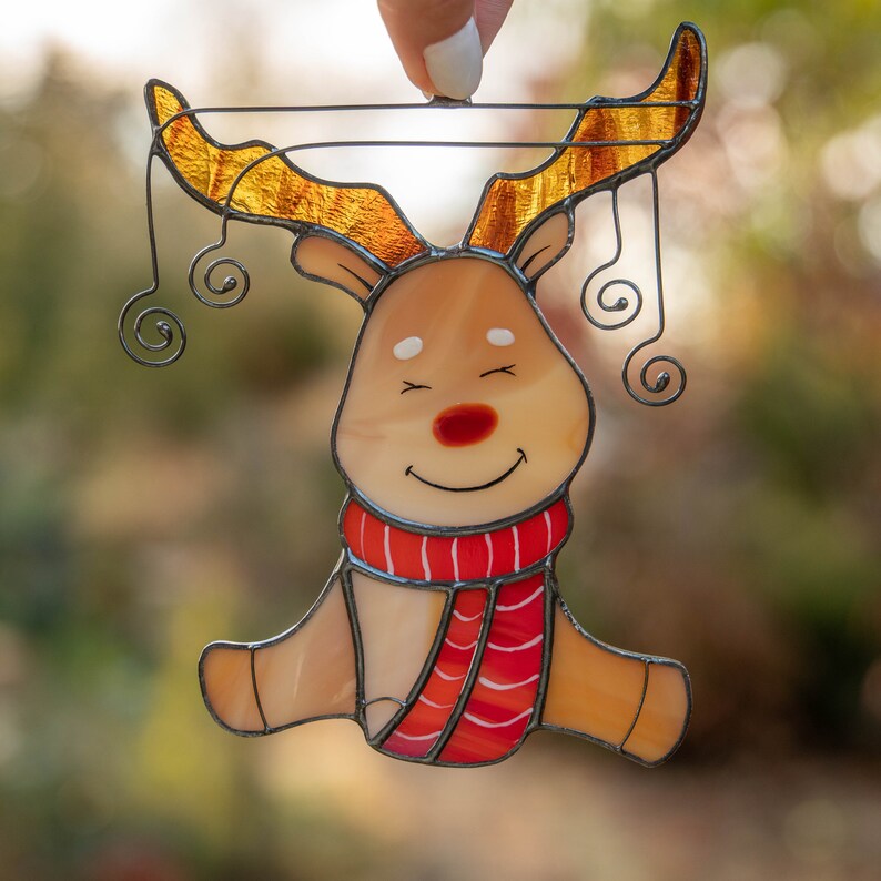 Reindeer Stained Glass Window Hangings Christmas Ornaments - Etsy