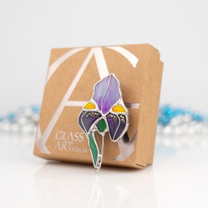 Iris Stained Glass Plant Pin Mothers Day Gift Costume Jewelry Flower ...