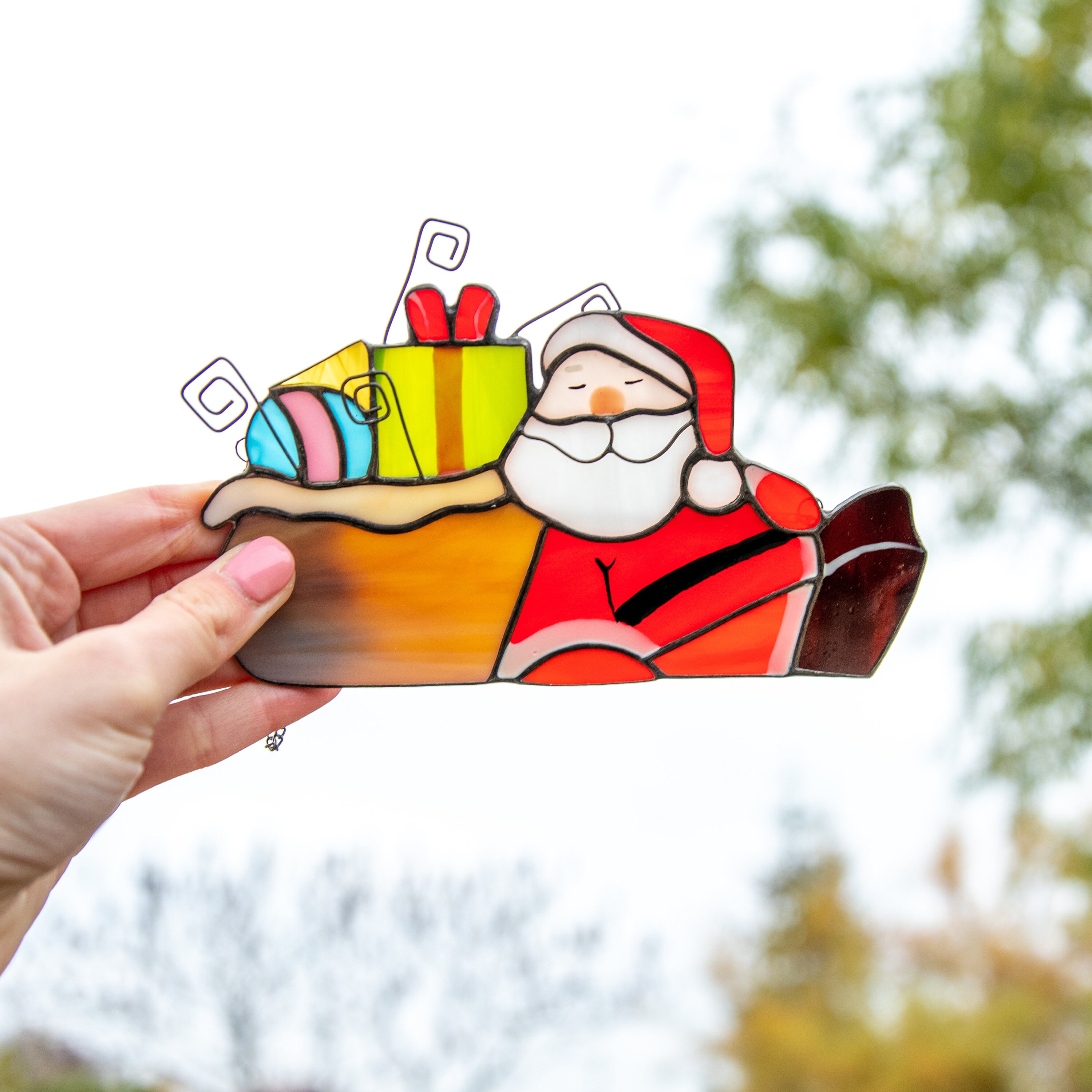 Christmas Stained Glass Window Hangings Christmas Gifts Santa Stained ...