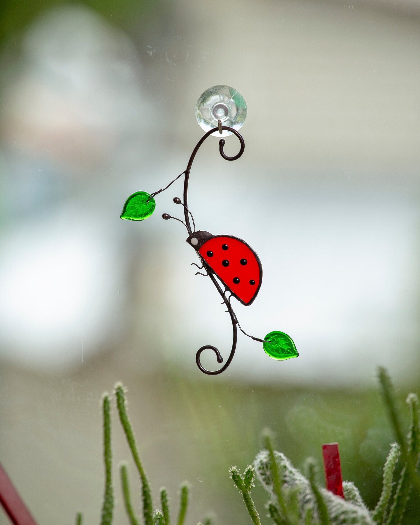 Ladybug stained glass window hangings Stained glass garden | Etsy