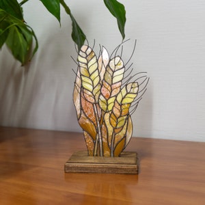 Dried Wheat Stained Glass Plant Godfather Gift Wood Desk Accessories ...