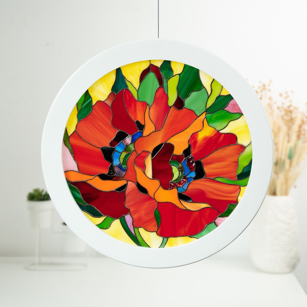 Tiffany Stained Glass Flower Panel Mothers Day Gift Poppies Wall Art ...