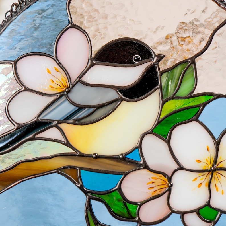 Chickadee Stained Glass Bird Suncatcher Godmother Gift Chickadee Art ...