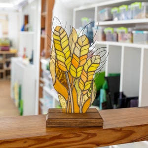 Dried Wheat Stained Glass Plant Godfather Gift Wood Desk Accessories ...