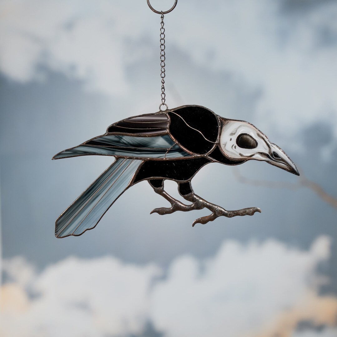 Halloween Stained Glass Horror Raven Feathers Custom Stained Glass Bird ...