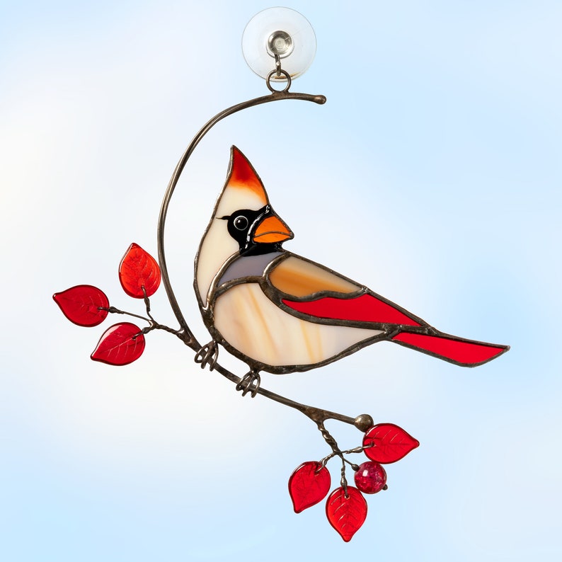 Stained Glass Cardinal Bird Suncatcher Christmas T Modern Etsy