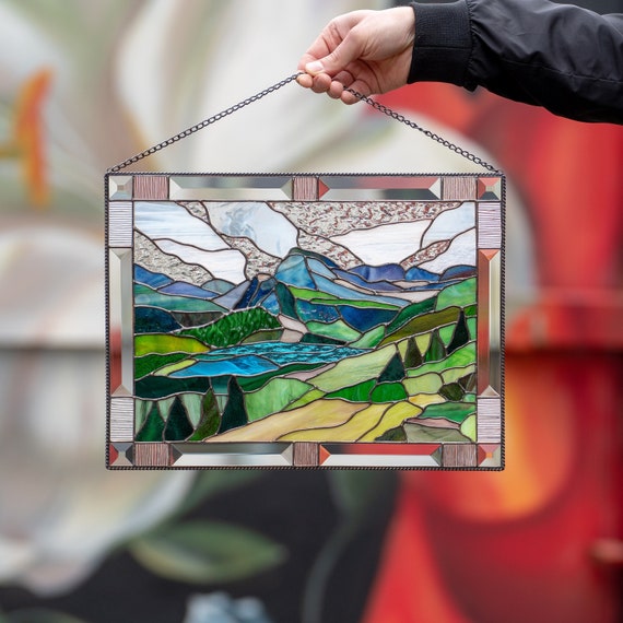 Glacier national park stained glass window panel Christmas gift Custom stained glass window hangings decor Anniversary gift