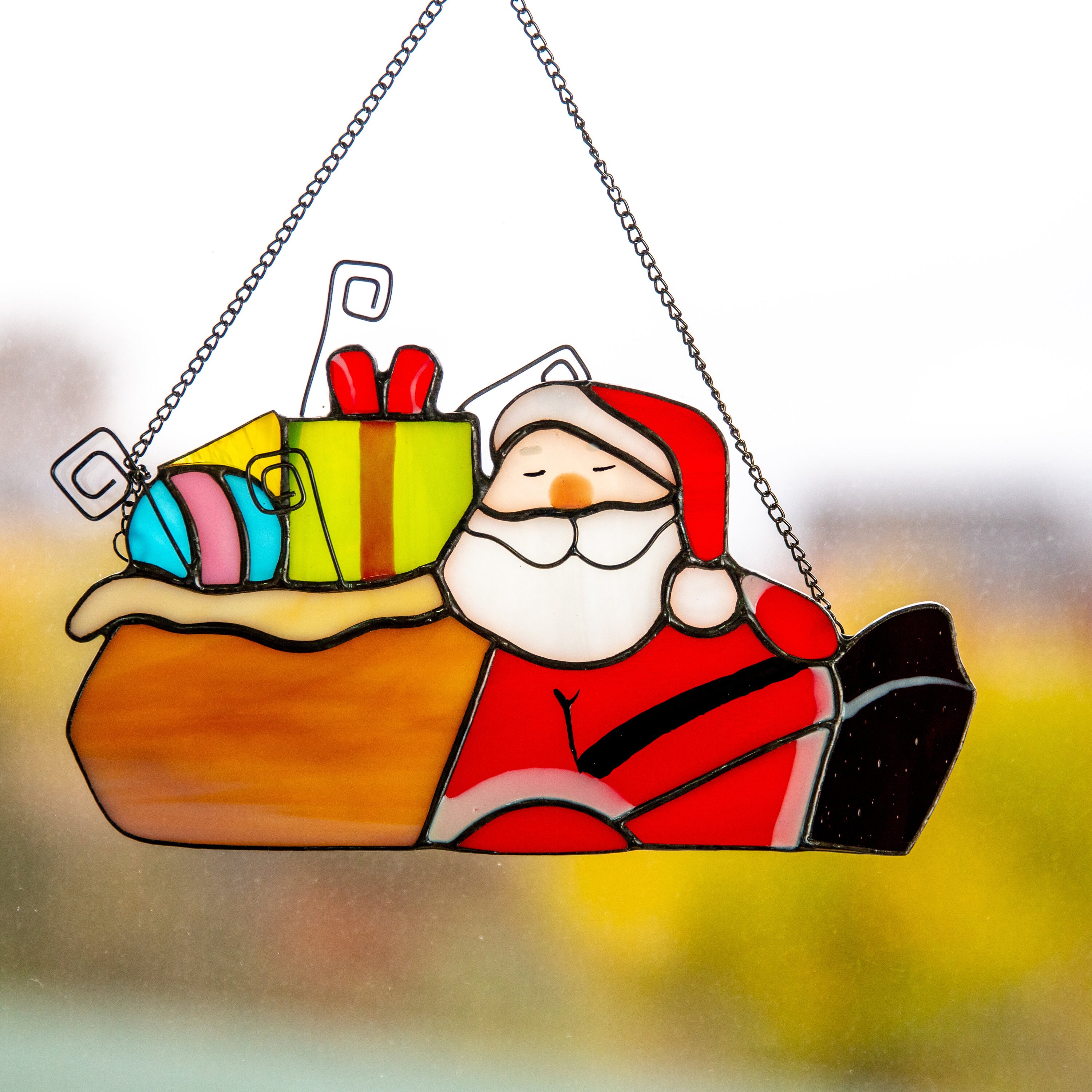 Christmas Stained Glass Window Hangings Christmas Gifts Santa Stained ...