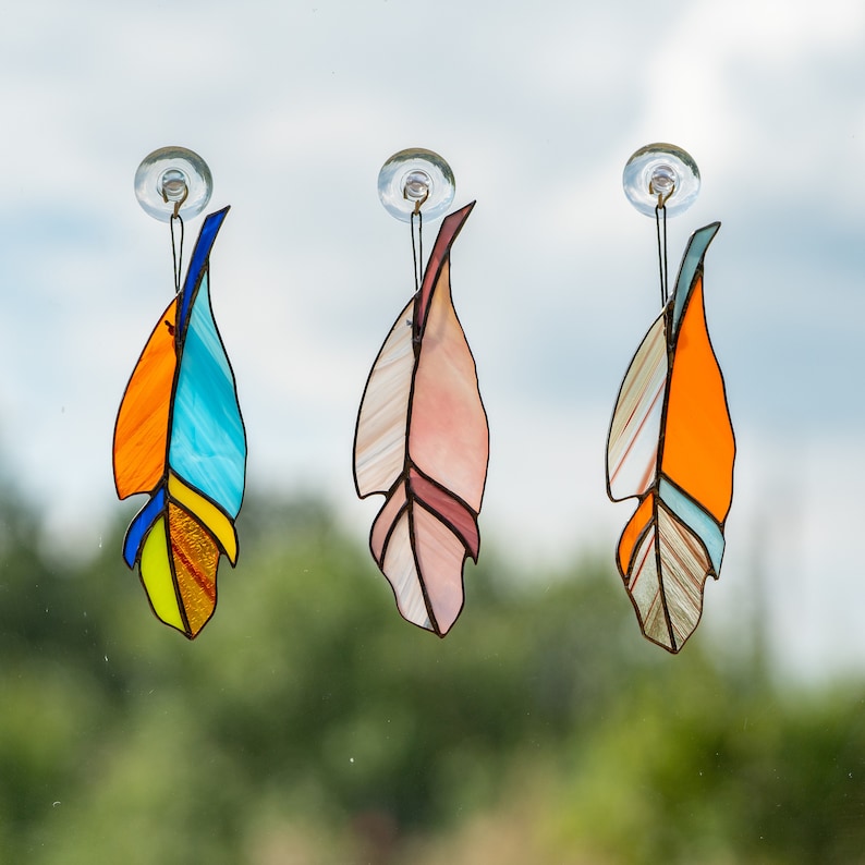 Stained glass feather window hangings Christmas gift | Etsy