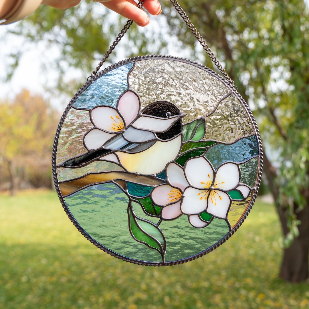 Chickadee Stained Glass Bird Suncatcher Christmas Gifts Chickadee Art ...