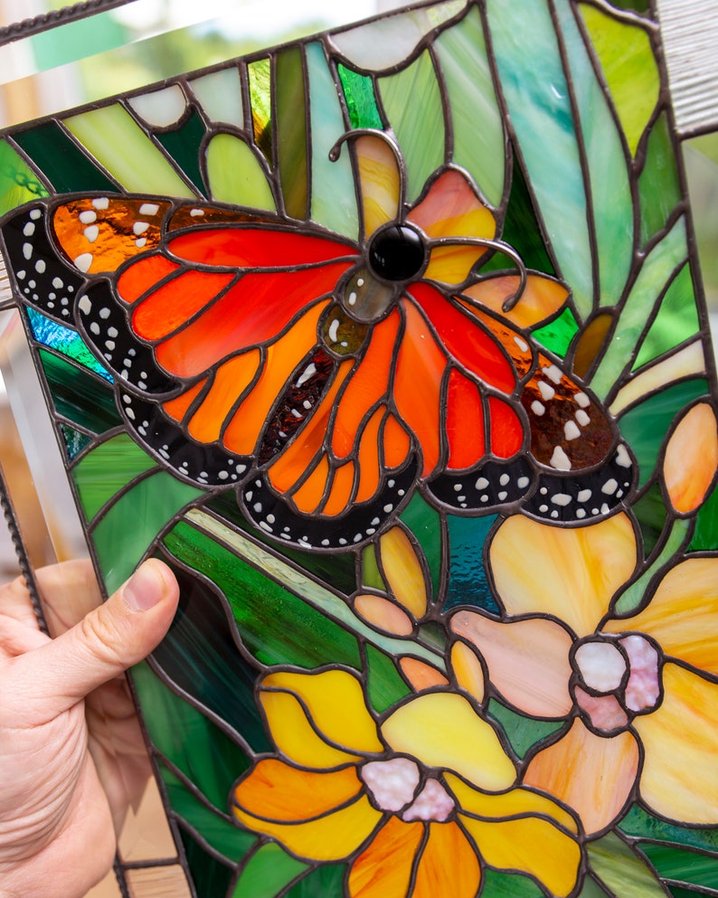 Monarch Butterfly Stained Glass Panel Mothers Day Gift Stained | Etsy