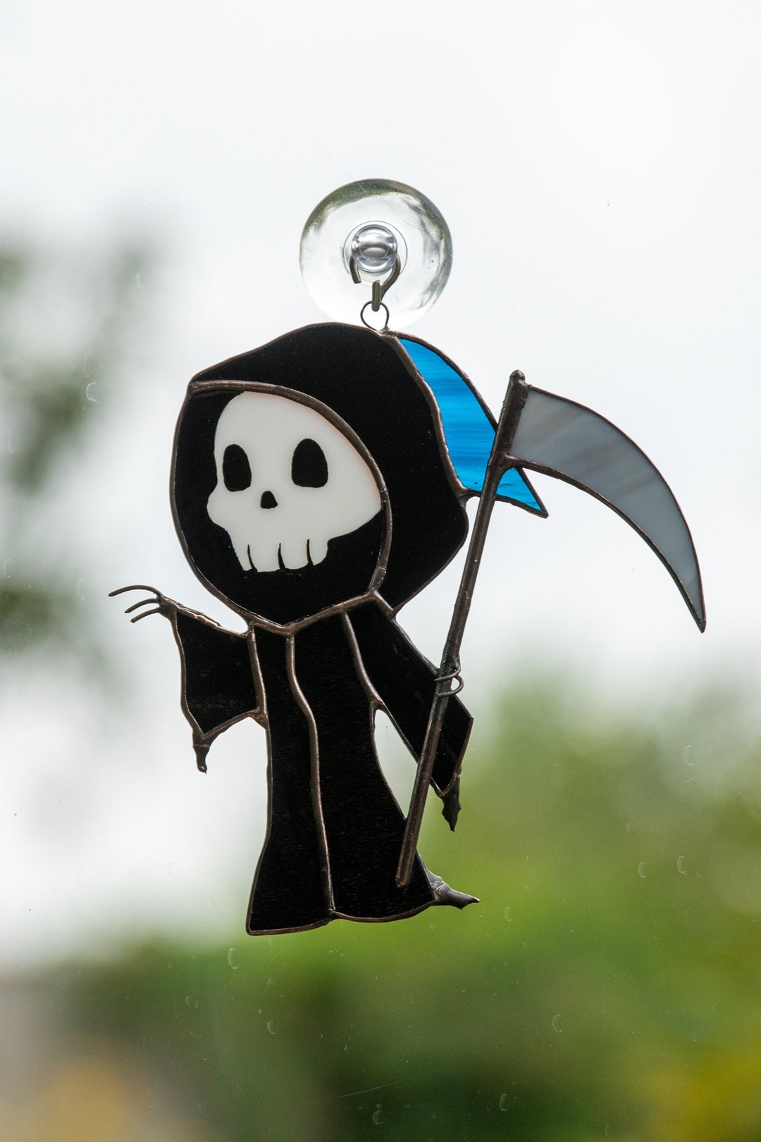 Custom Stained Glass Halloween Artwork Grim Reaper Modern Stained Glass ...