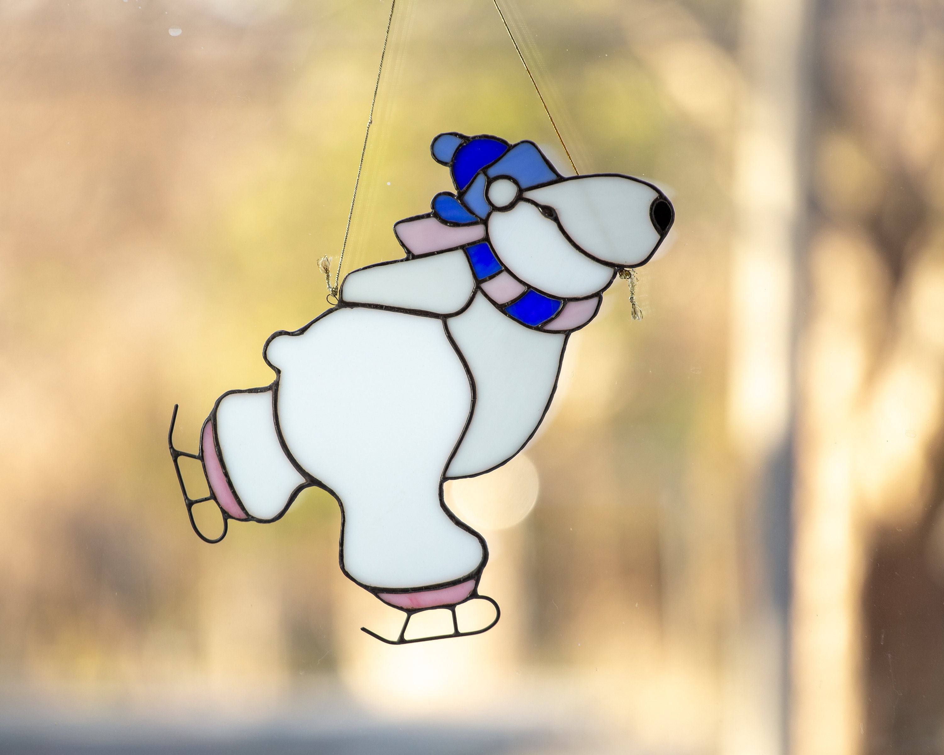 Polar Bear Stained Glass Window Hangings Christmas Decorations Etsy