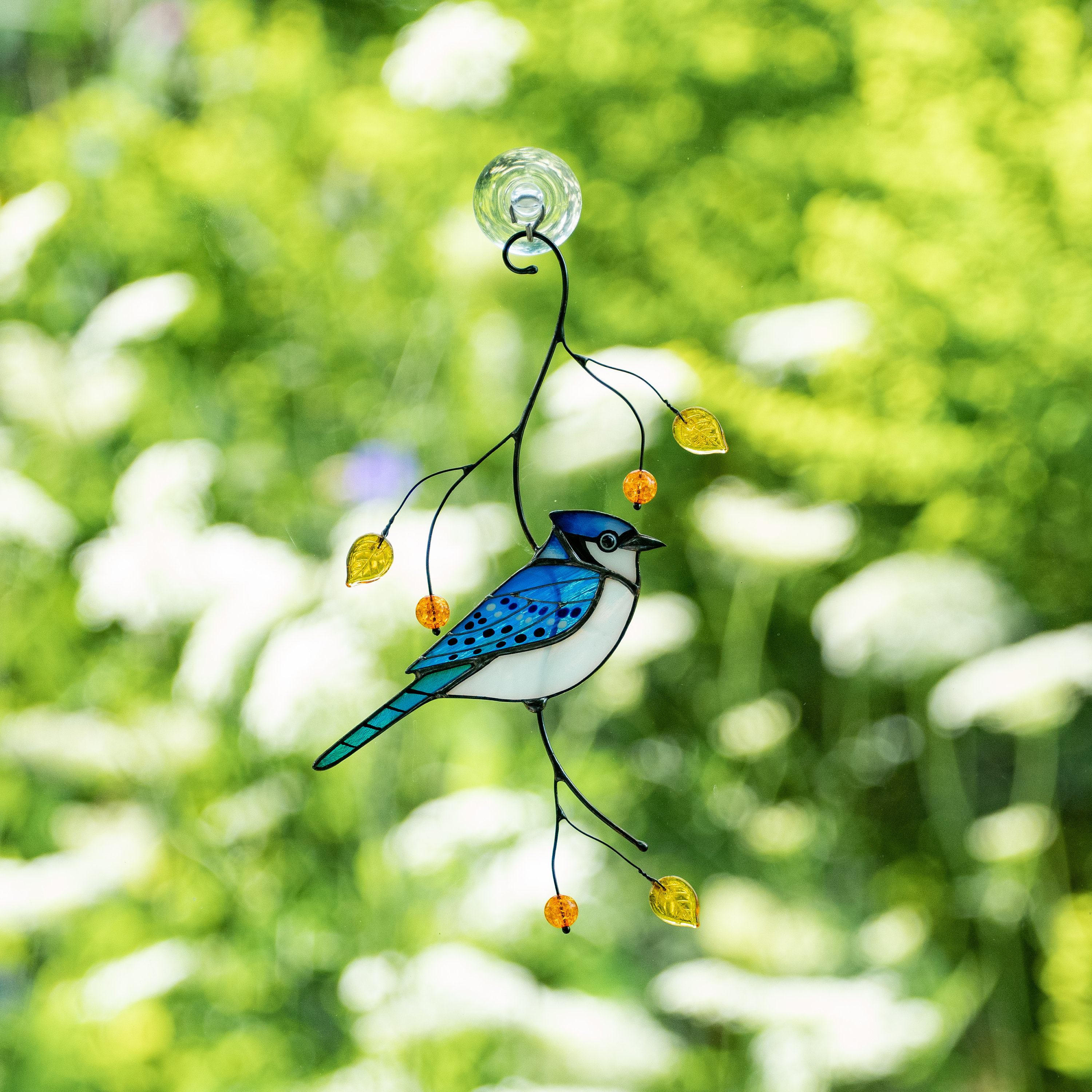 Blue jay stained glass bird suncatcher Christmas gift Modern | Etsy