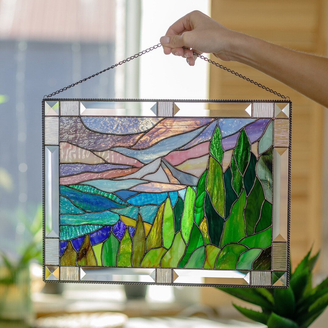 Custom Stained Glass Panel Grandparent Gifts Mount Hood Oregon Stained ...
