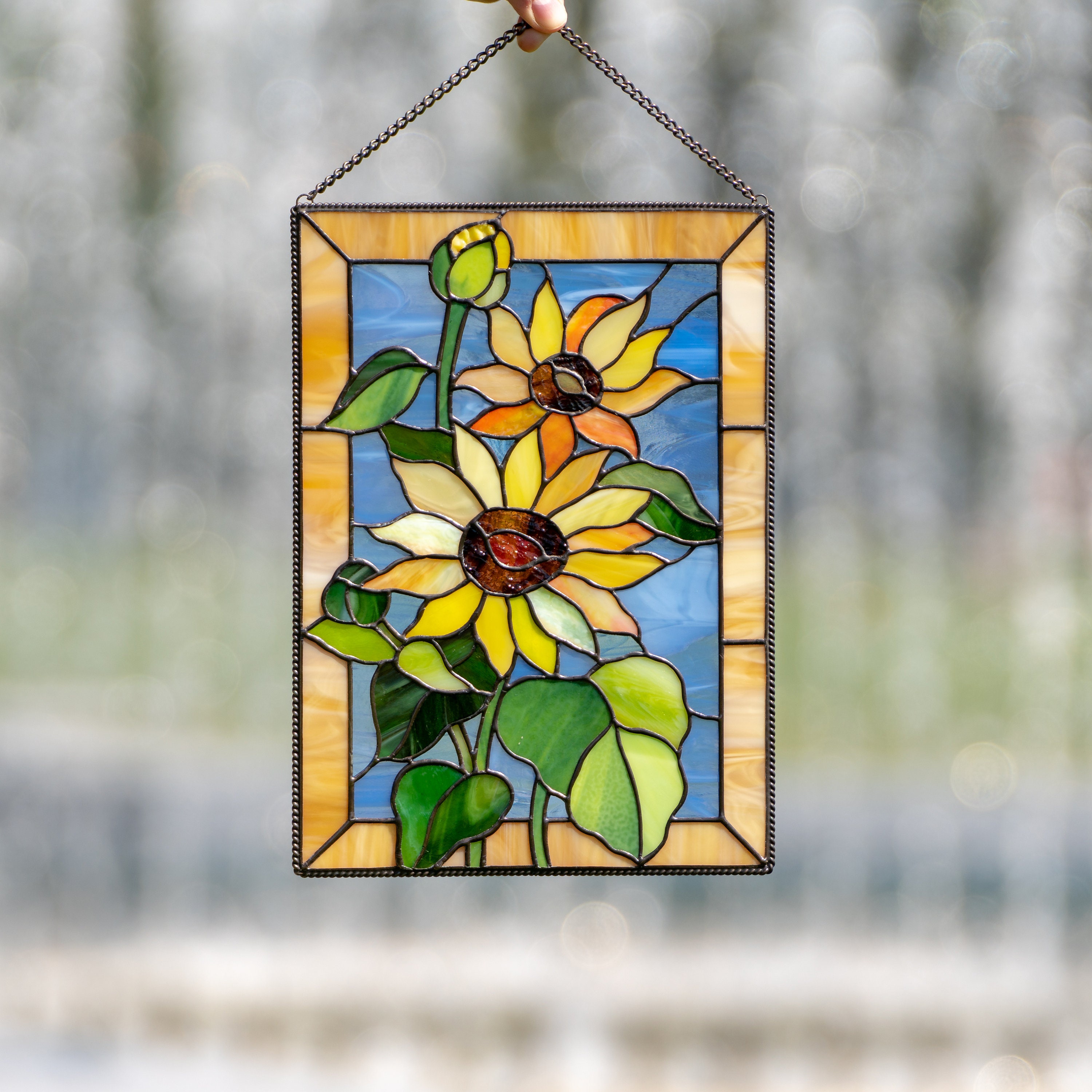 Sunflower Stained Glass Window Panel Ukrainian Gifts Flower Stained ...
