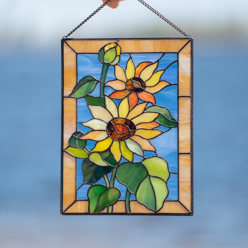 Sunflower Stained Glass Window Panel Ukrainian Gifts Flower Stained ...