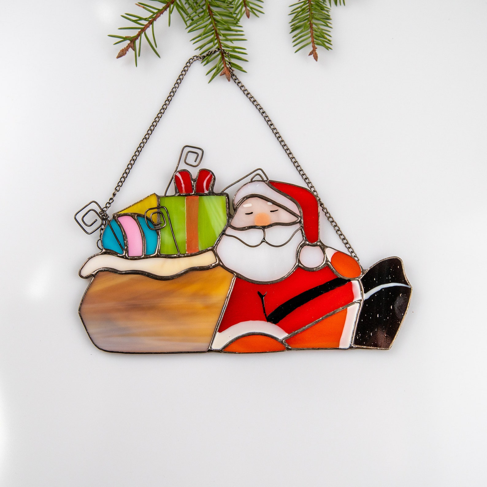 Christmas Stained Glass Window Hangings Christmas Gifts Santa Stained ...