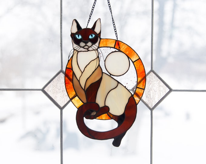 Siamese Cat Stained Glass Suncatcher Pet Loss Gifts Custom Cat Portrait ...