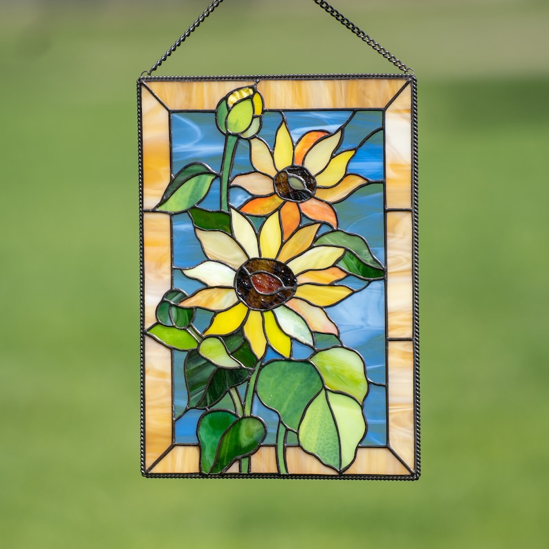 Sunflower Stained Glass Window Panel Ukrainian Gifts Flower Stained ...
