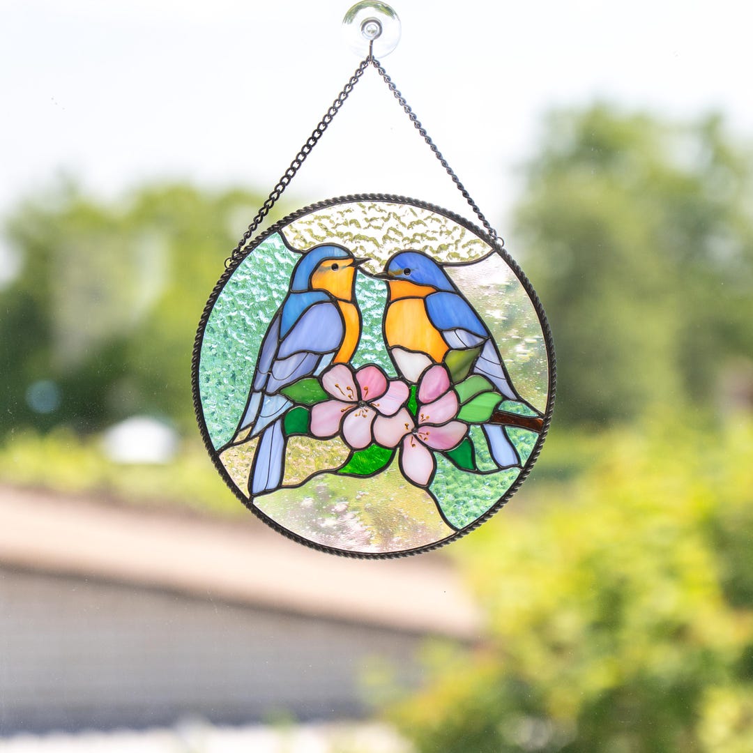 Bluebird Stained Glass Panel Valentines Gift for Girlfriend Stained ...