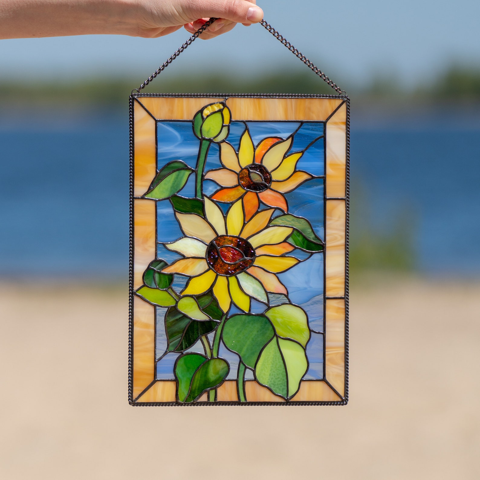 Sunflower Stained Glass Window Panel Ukrainian Gifts Flower Stained ...